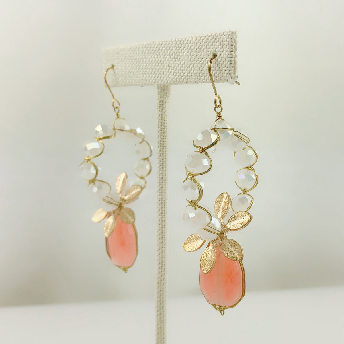 HANDMADE OOAK Apricot Stone with White Crystal Earring – Pit-a-Pats.com