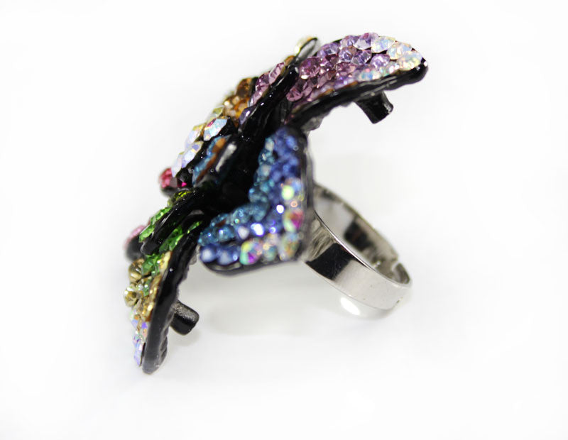 Multi Color Crystal Mega Size Flower Ring – Pit-a-Pats.com