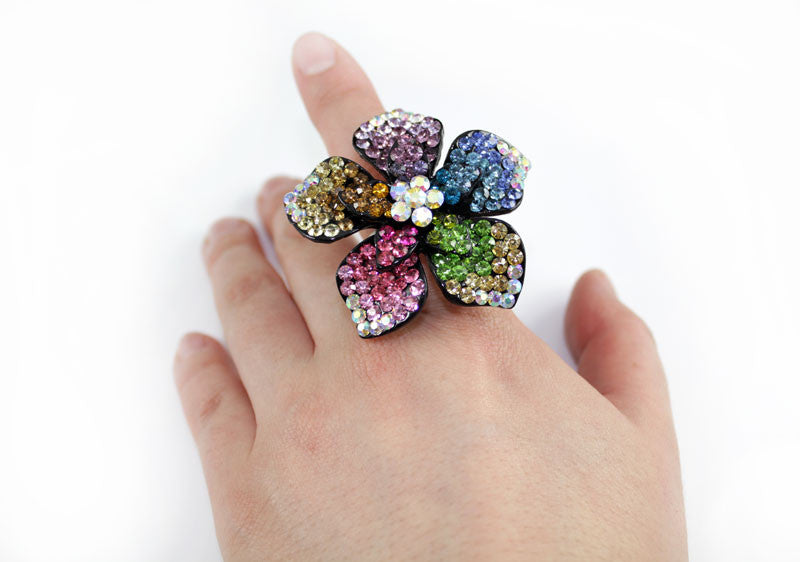 Multi Color Crystal Mega Size Flower Ring – Pit-a-Pats.com