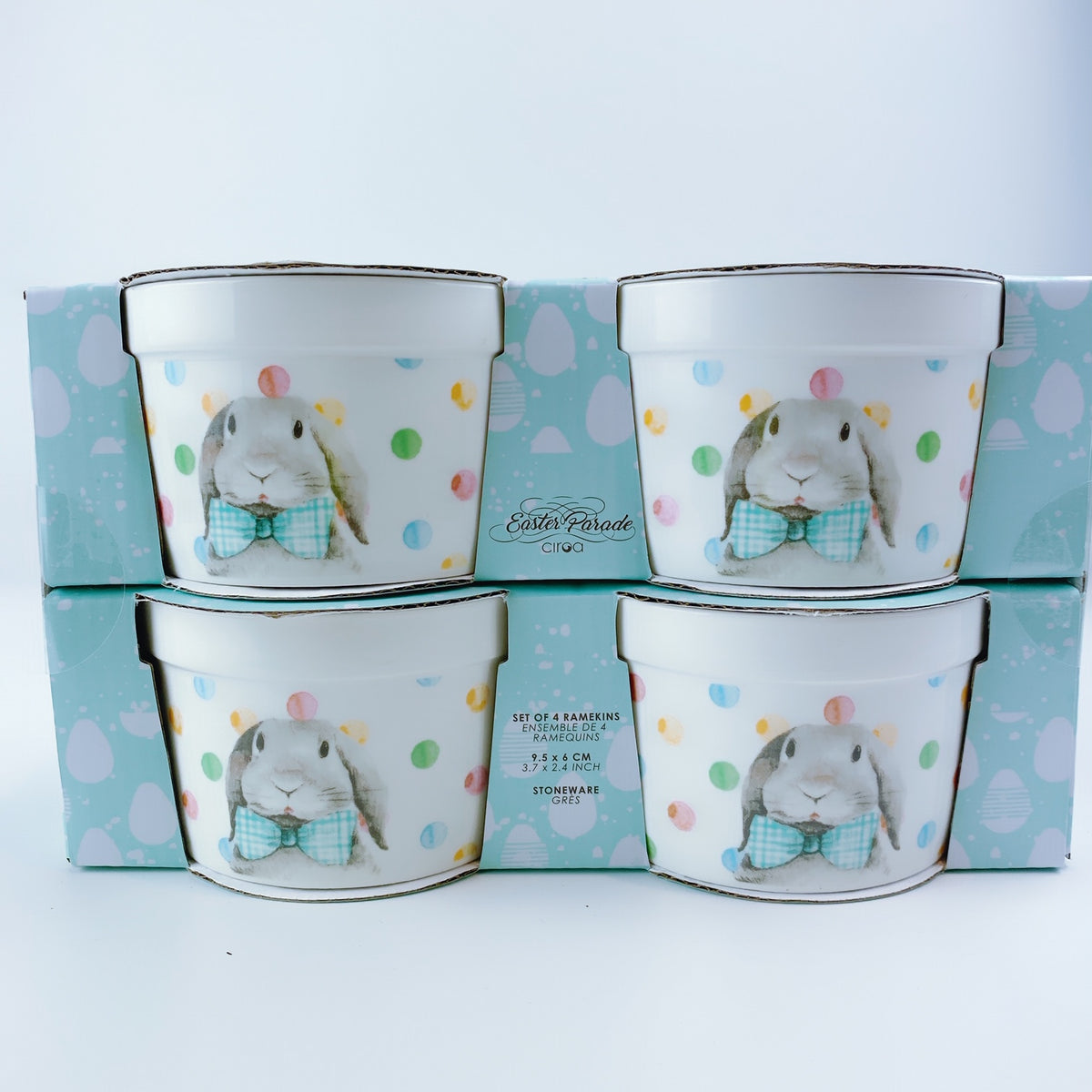Ciroa Whimsical Spring Bunnies Set of 4 Quality Porcelain Ramekins Bow ...