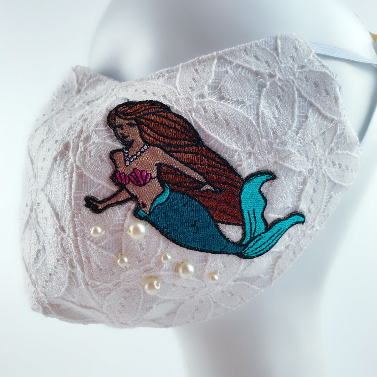 3D Face Mask 4 Protect Mermaid, Fish & Pearls White Lace - L – Pit-a ...